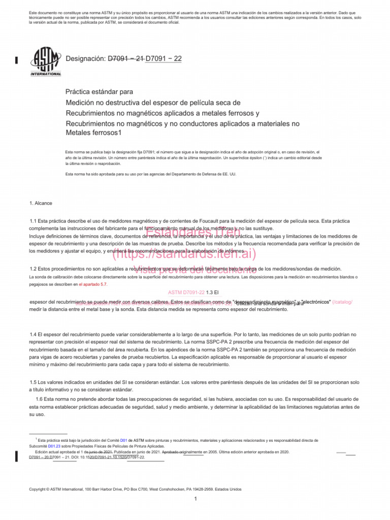 Norma ASTM D7091-22: Medición de Recubrimientos | PDF | Calibración ...