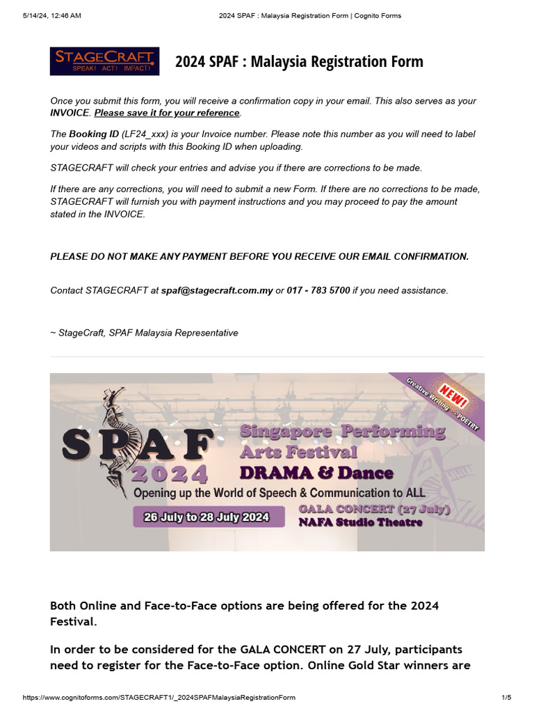 2024 SPAF - Malaysia Registration Form - Cognito Forms | PDF