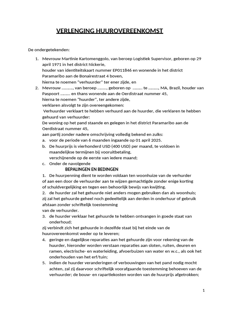 Huurovereenkomst 01 April 2025 | PDF