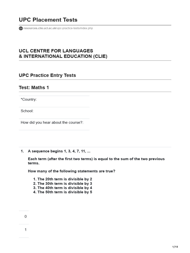 UCL UPC Maths Placement Test Guide | PDF | Area | Mathematics