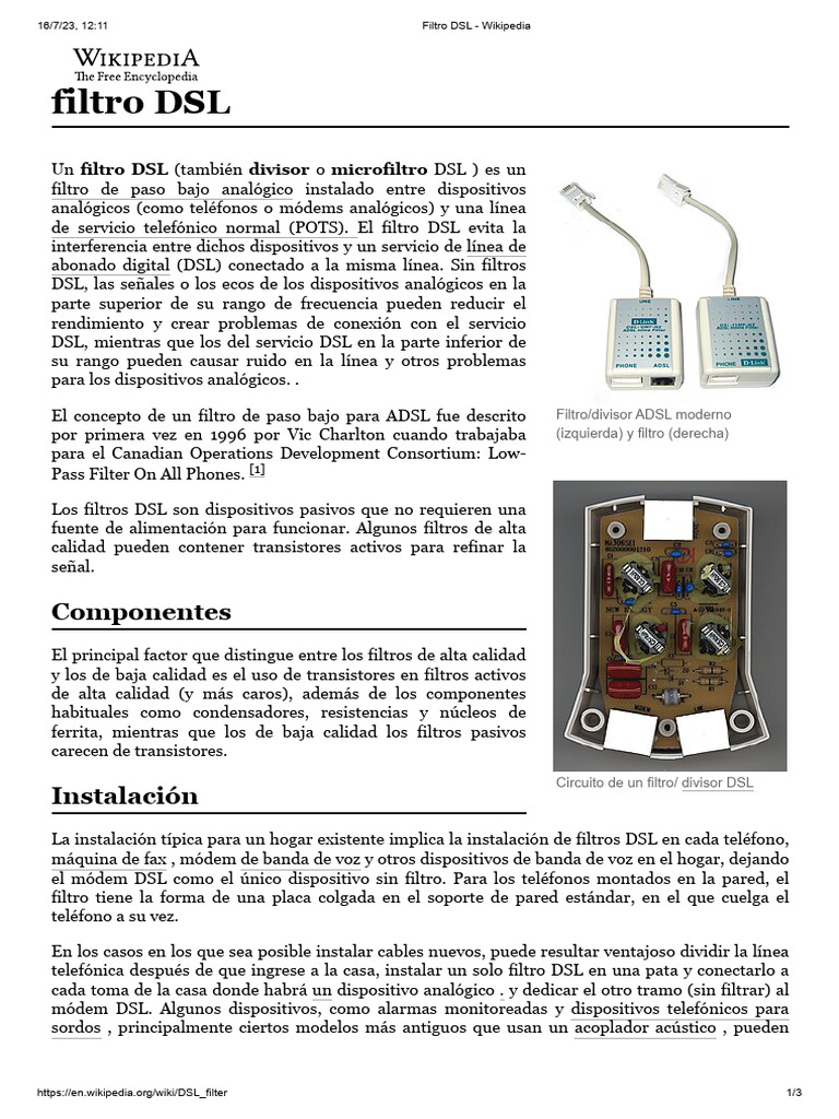 Filtro DSL - Wikipedia | PDF | Línea de abonado digital | Filtro ...