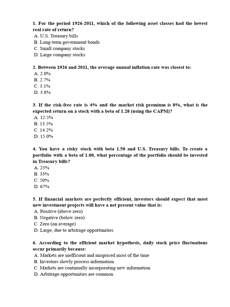 Financial Concepts Quiz: 1926-2011 | PDF | Bonds (Finance) | Equity ...