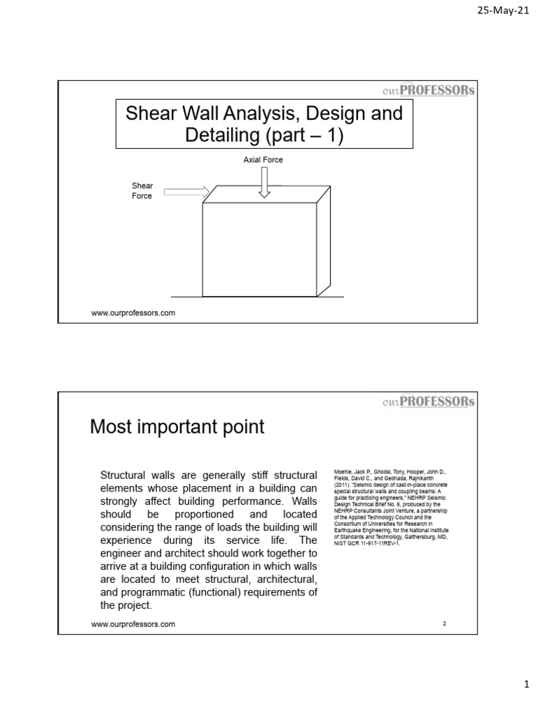 1 Shear Wall Design, Part-1 | PDF | Beam (Structure) | Bending