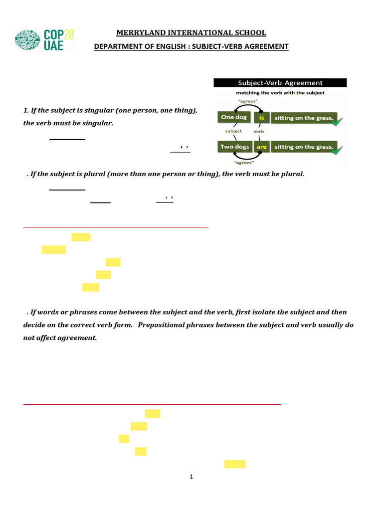 Subject Verb Agreement Answer Key | PDF | Verb | Plural