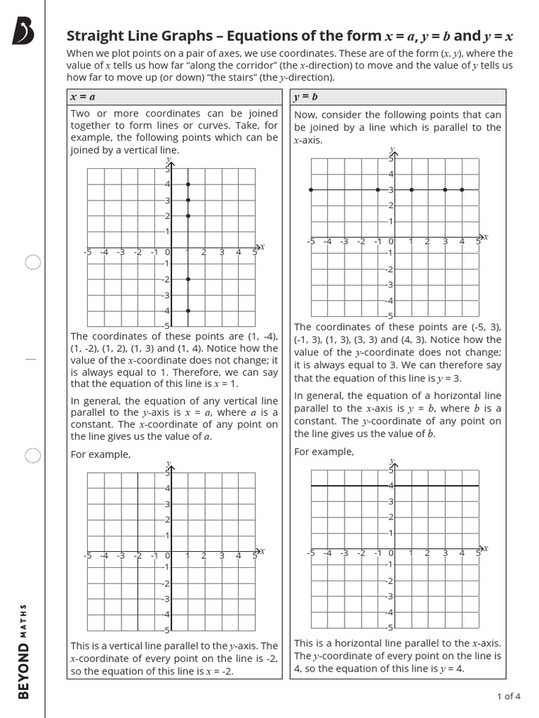 Straight Line Graphs – Equations of the form x = a, y = b and y = x | PDF | Mathematical Objects ...