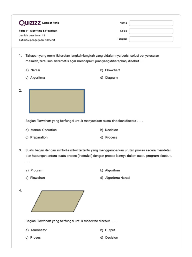 Algoritma dan Flowchart Kelas 9 | PDF