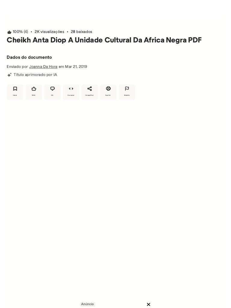 Cheikh Anta Diop A Unidade Cultural Da Africa Negra PDF - PDF | PDF