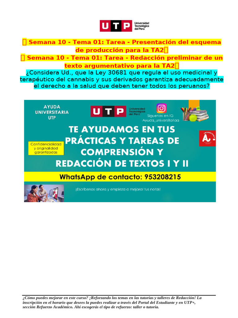 ? Semana 10 - Tema 01 Tarea - Presentación Del Esquema de Producción para La TA2 (Terminado ...