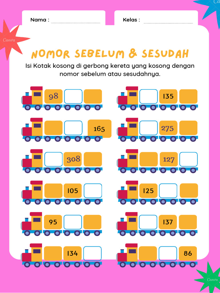 Lembar Kerja Menulis Urutan Angka Ilustrasi Kuning Dan Merah | PDF