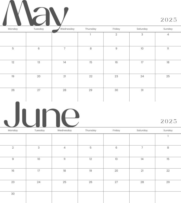 Modern Minimalistic Monthly Planner May 2025 Calendar | PDF