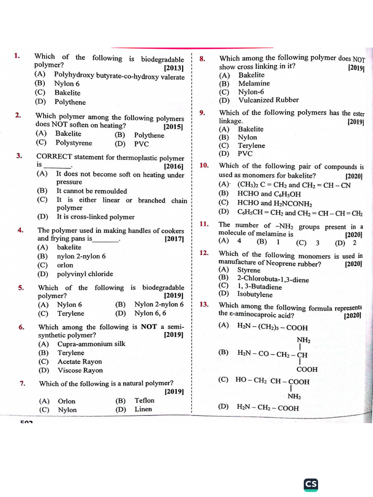Polymer PYQ | PDF