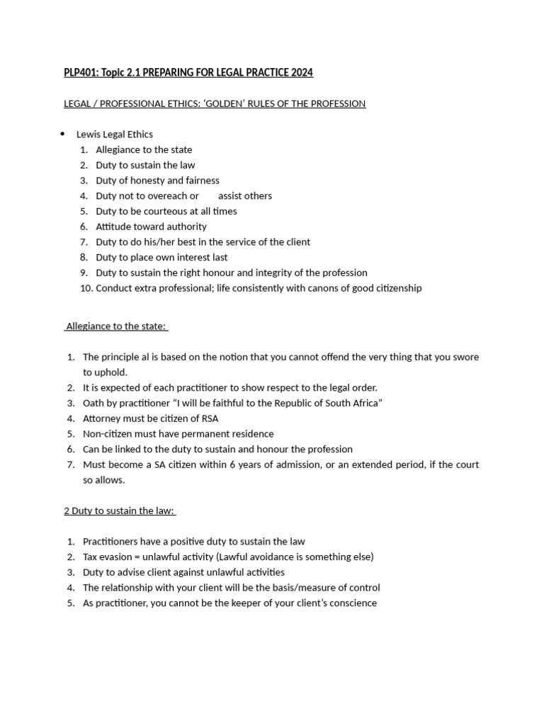 PLP401 Topic 2.1 PREPARING FOR LEGAL PRACTICE | PDF | Lawyer | Justice