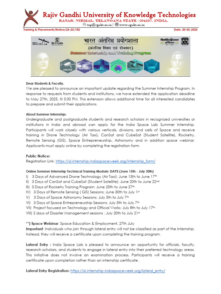 Summer Internship-Indian Space Lab2025 | PDF | Educational Stages