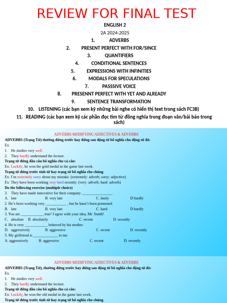 Review For Final Test English 2 2a 2024 2025 | PDF | Semantics | Grammar