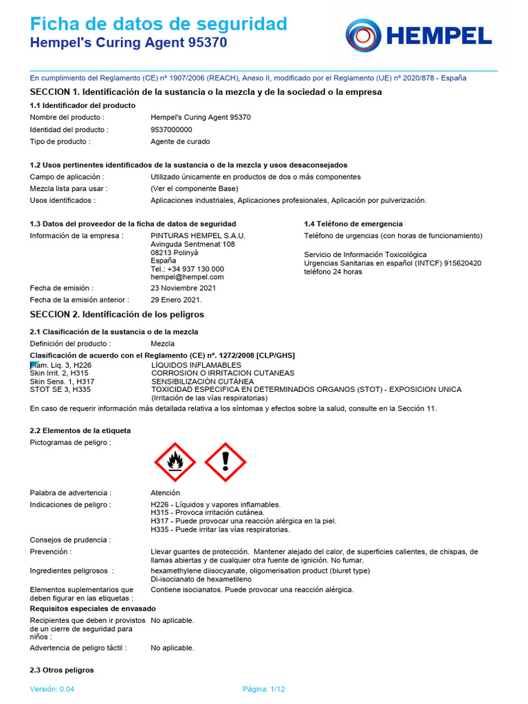 SDS Hempathane Top Coat 55219 Agente de Curado 95370es-ES | PDF ...