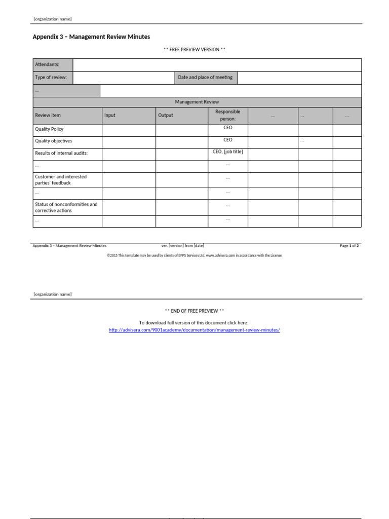 Management Review Minutes Template | PDF | Computer Engineering ...