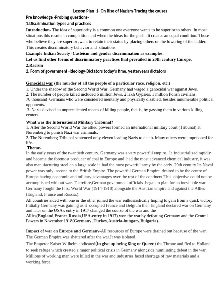 Causes of Nazism and World War I Impact | PDF | German Empire | Weimar ...