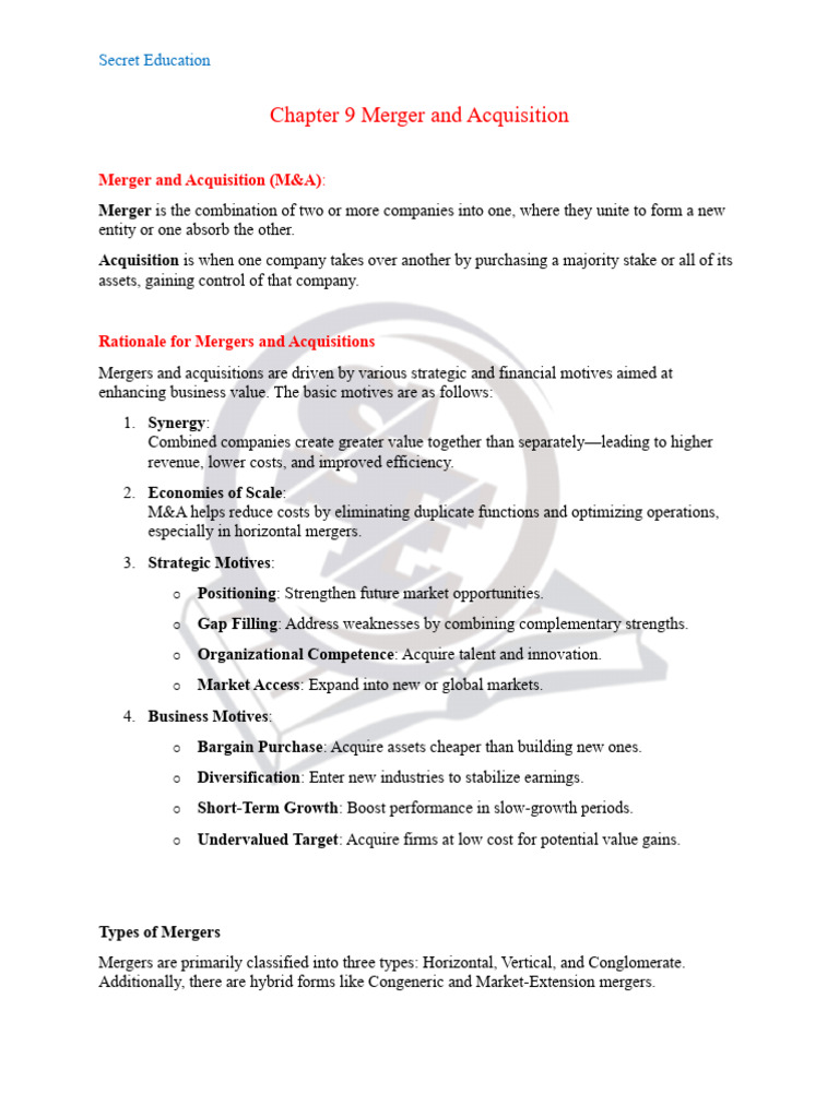 Chapter 9 Merger and Acquisition | PDF | Mergers And Acquisitions | Discounted Cash Flow