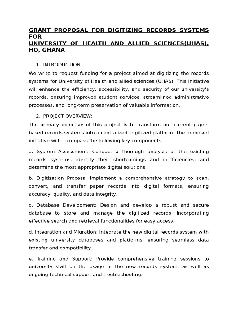 Grant Proposal For Digitizing Records Systems For Uhas | PDF | Databases | Information Science