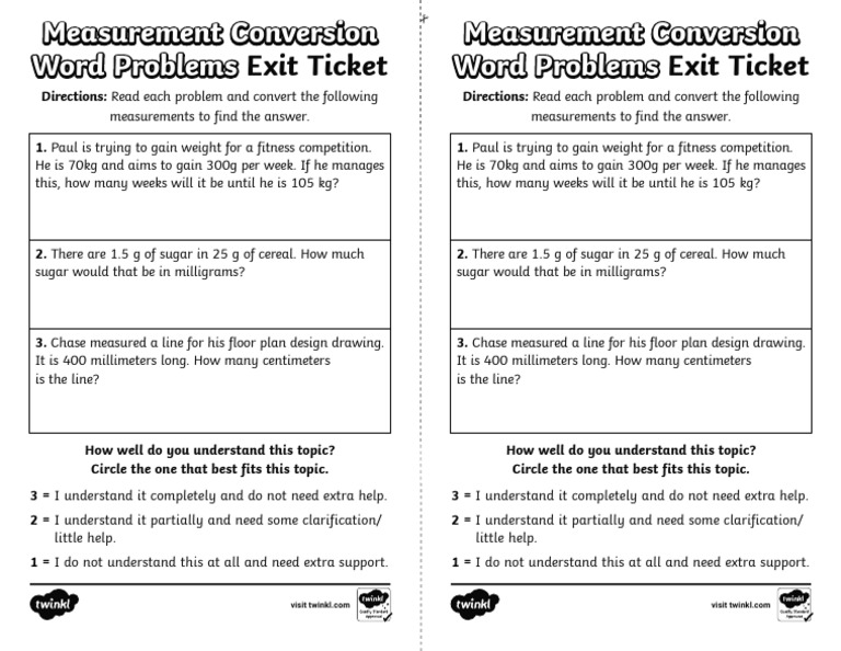 Measurement Conversion Word Problems Exit Ticket | PDF