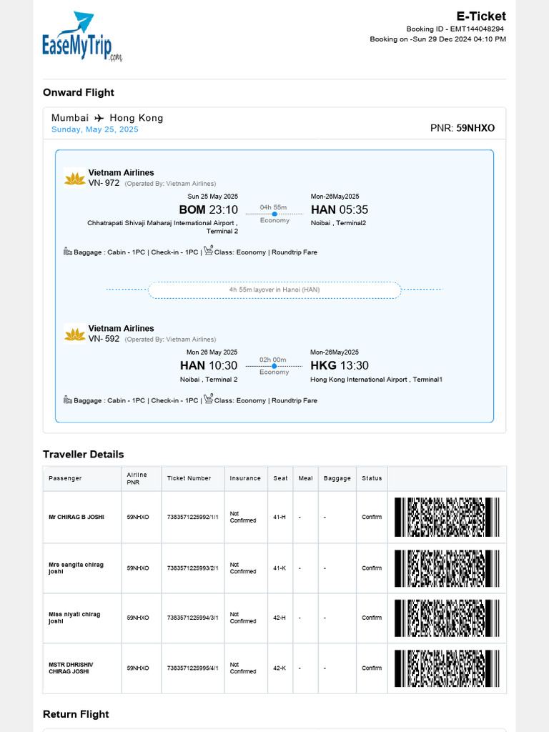 EaseMyTrip Flight E-Ticket for Flights | PDF | Travel Visa | Airlines