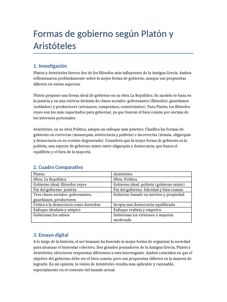 Formas de Gobierno: Platón y Aristóteles | PDF | Platón | Gobierno