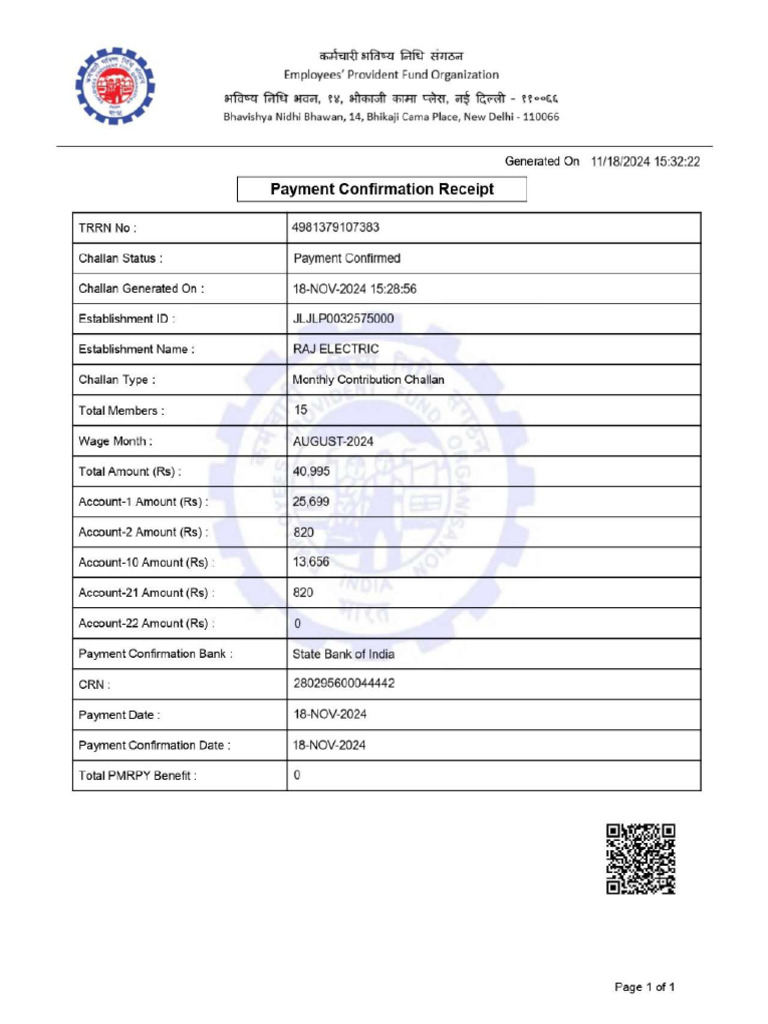 Payment - Receipt - AUGUST - 2024 - EPFO | PDF