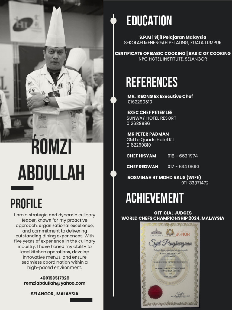 Romzi Abdullah Resume 2025 | PDF | Chef | Food And Drink Preparation