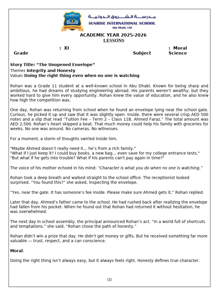 Lesson 1 The Unopened Envelope | PDF