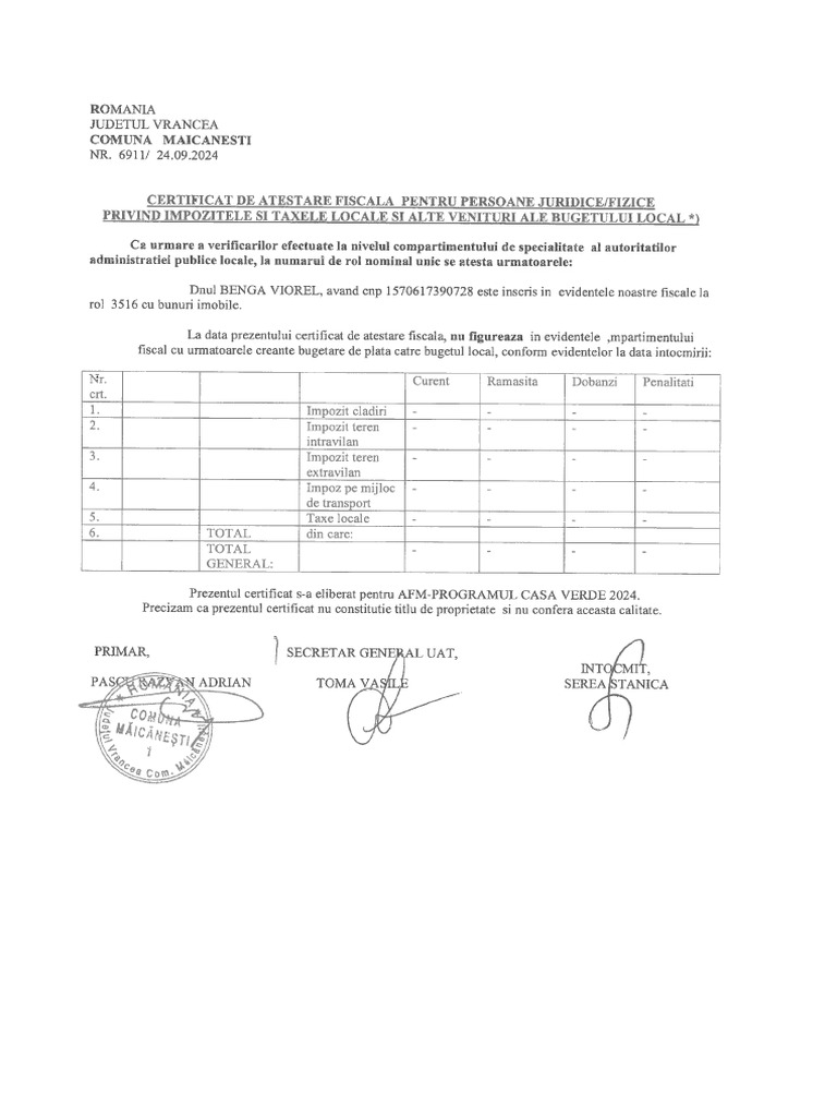 Certificat Primarie-Buget Local | PDF