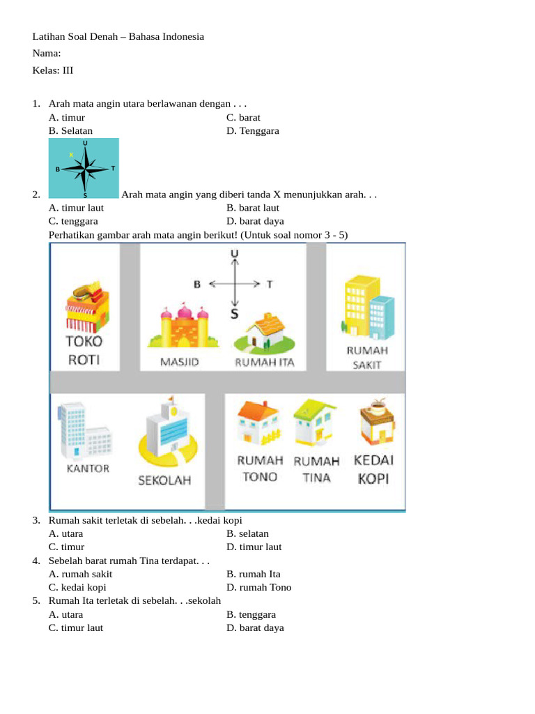 BINDO - Latihan Soal Denah kelas 3 | PDF