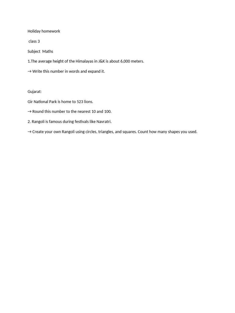 Holiday Homework Class 3 | PDF