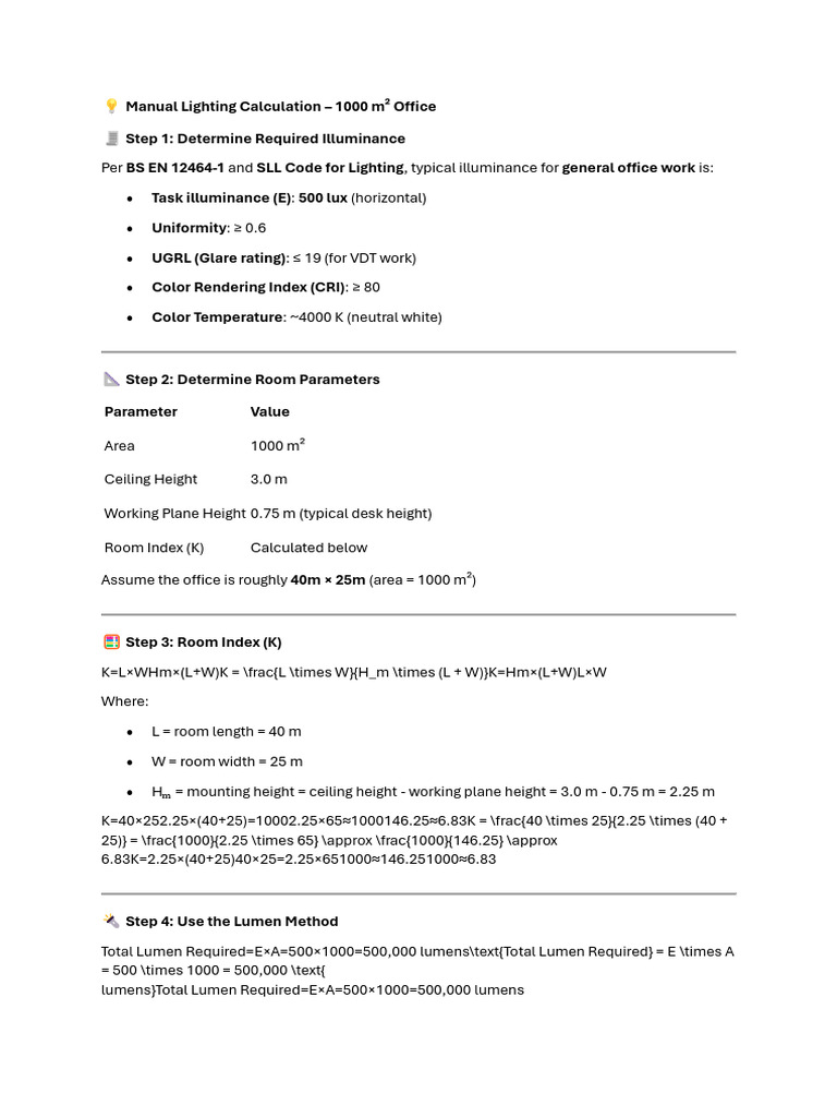 Manual Lighting Calculation | PDF | Lighting | Interior Design