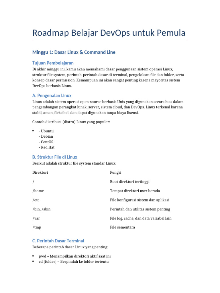 Roadmap DevOps Minggu1 Dasar Linux Command Line | PDF