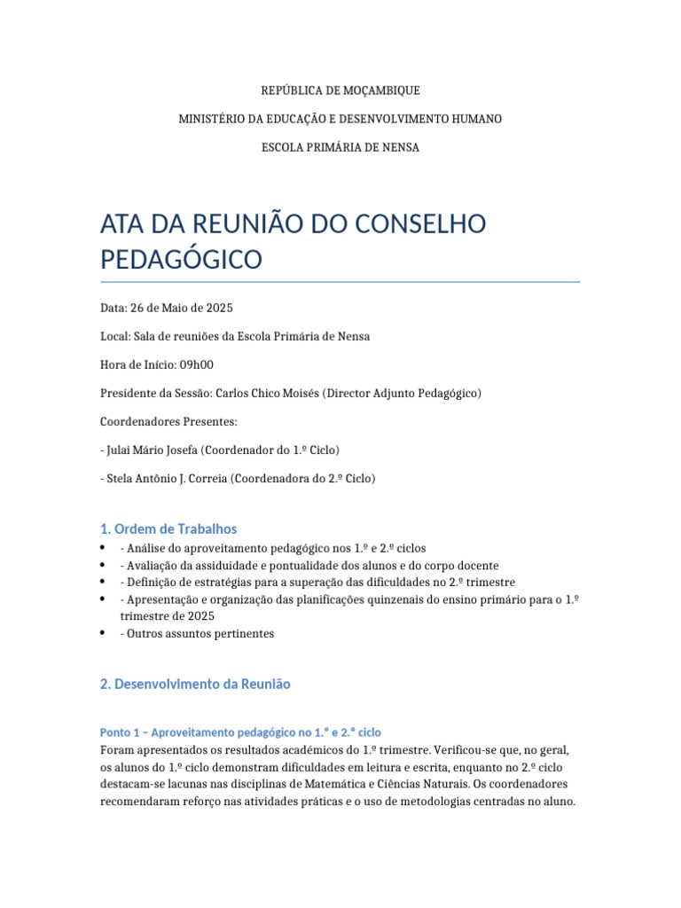 Ata Conselho Pedagogico Escola Nensa 26 Maio 2025 | PDF | Pedagogia