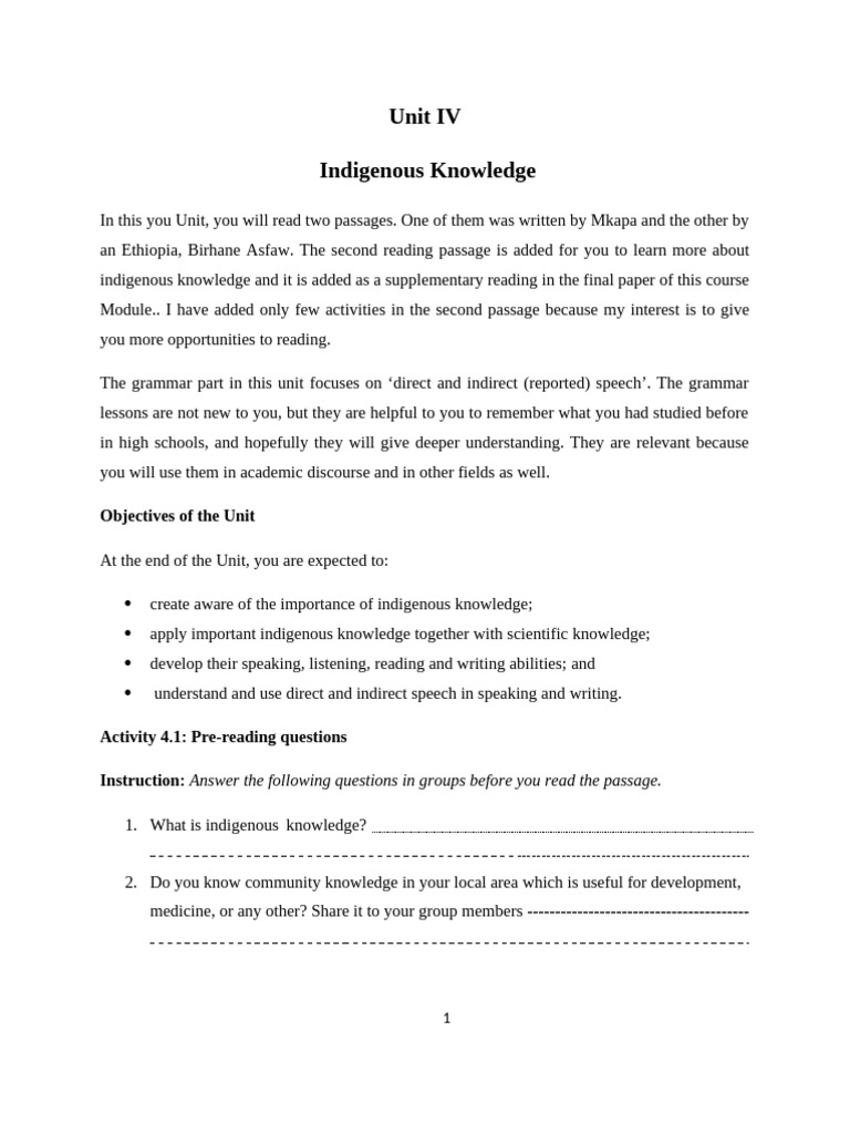 Unit 4 Indigenous Knowledge | PDF | Knowledge | Empowerment