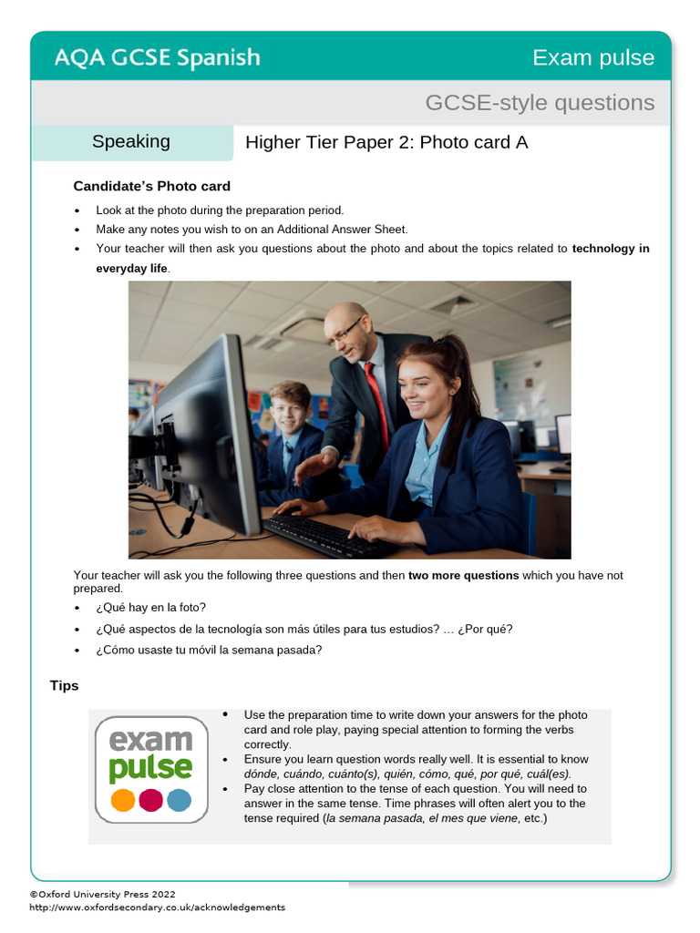 GCSE Spanish Photo Card Guide | PDF