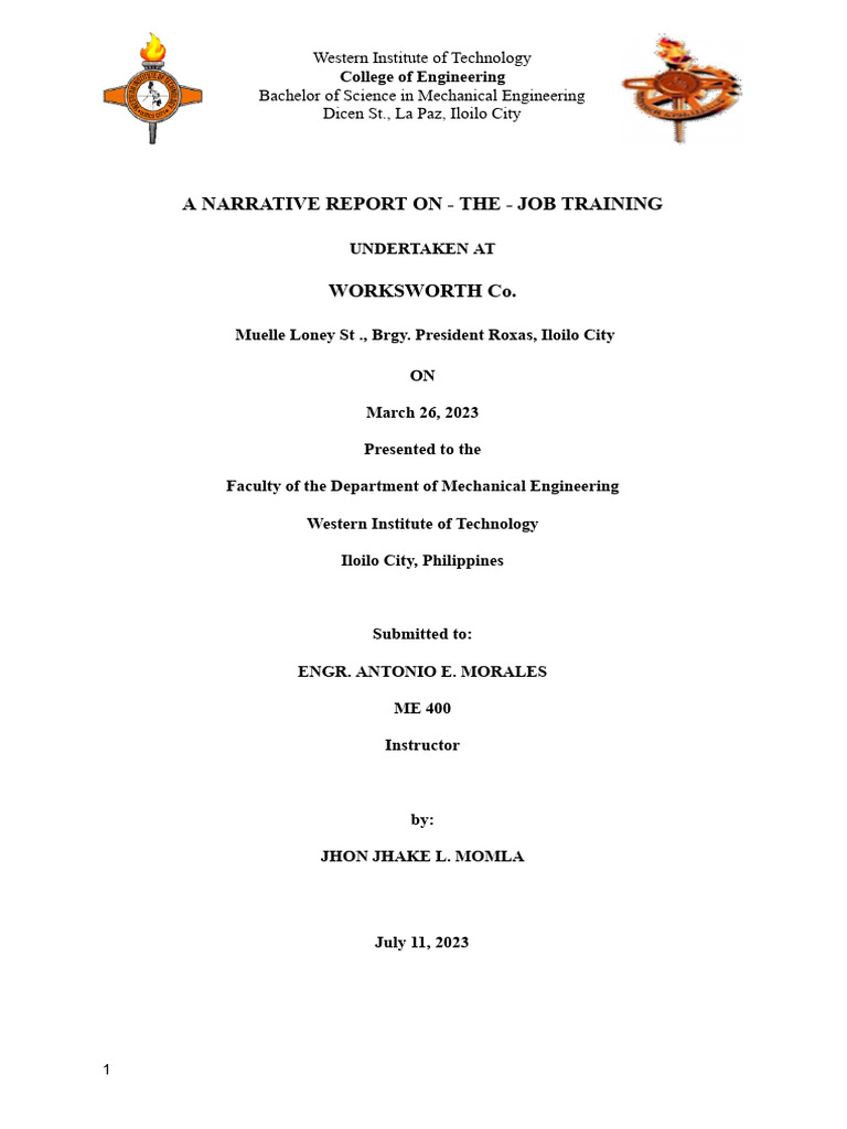 Narrative Report OJT - Momla | PDF | Engineering