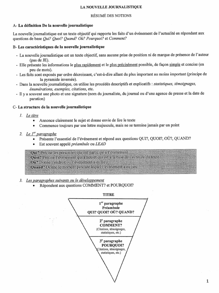 Nouvelle Journalistique - Résumé Des Notions | PDF