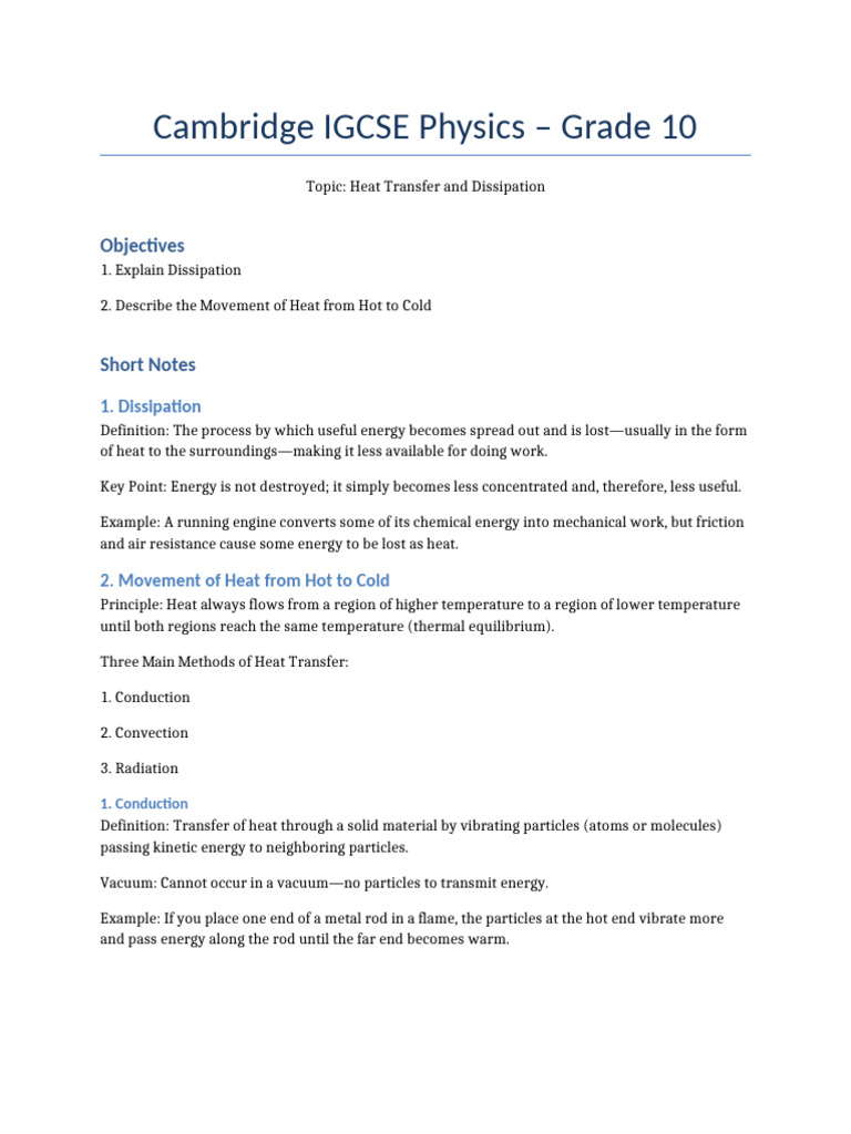 IGCSE Physics Heat Transfer Dissipation Clean | PDF | Heat Transfer | Heat