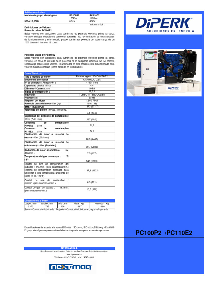PC110E - Perkins 110kva | PDF | Poder (Física) | Motores