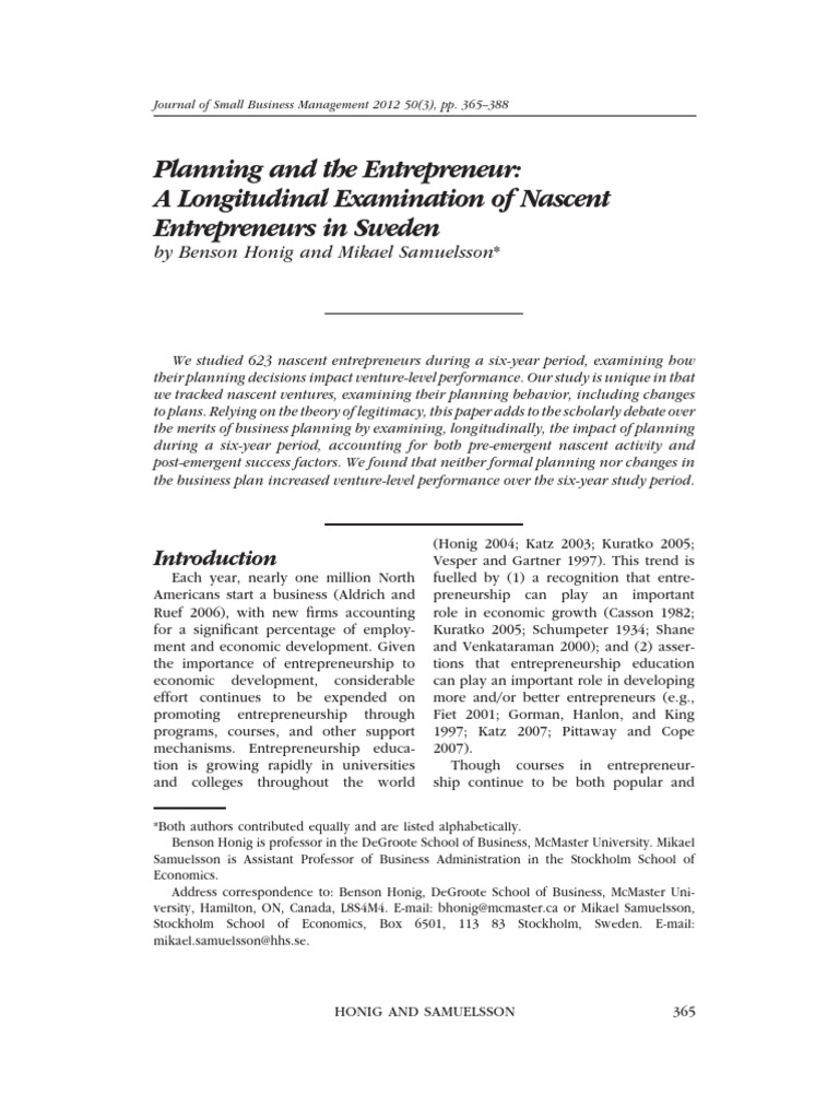 Impact of Planning on Entrepreneurial Success | PDF | Entrepreneurship ...