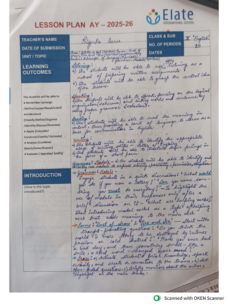 Cbse English Lesson Plan | PDF