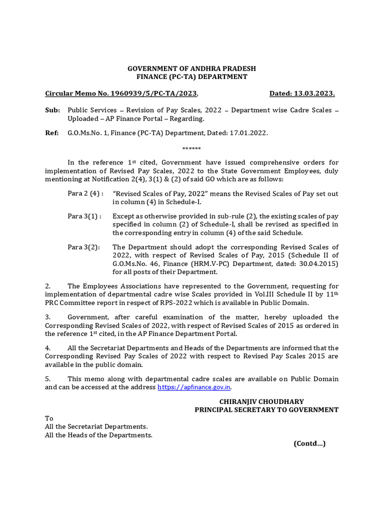 Fisheires Dept cadre wise salary scales-2022 | PDF