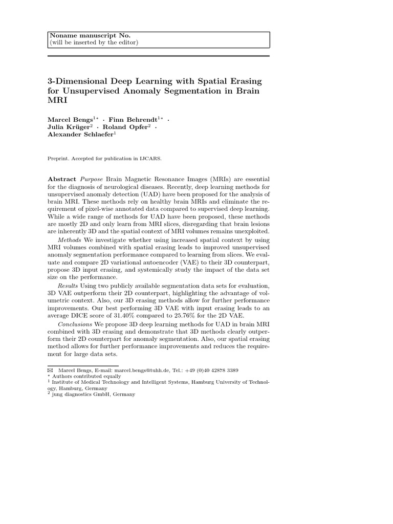 3-Dimensional Deep Learning With Spatial Erasing For Unsupervised Anomaly Segmentation in Brain ...