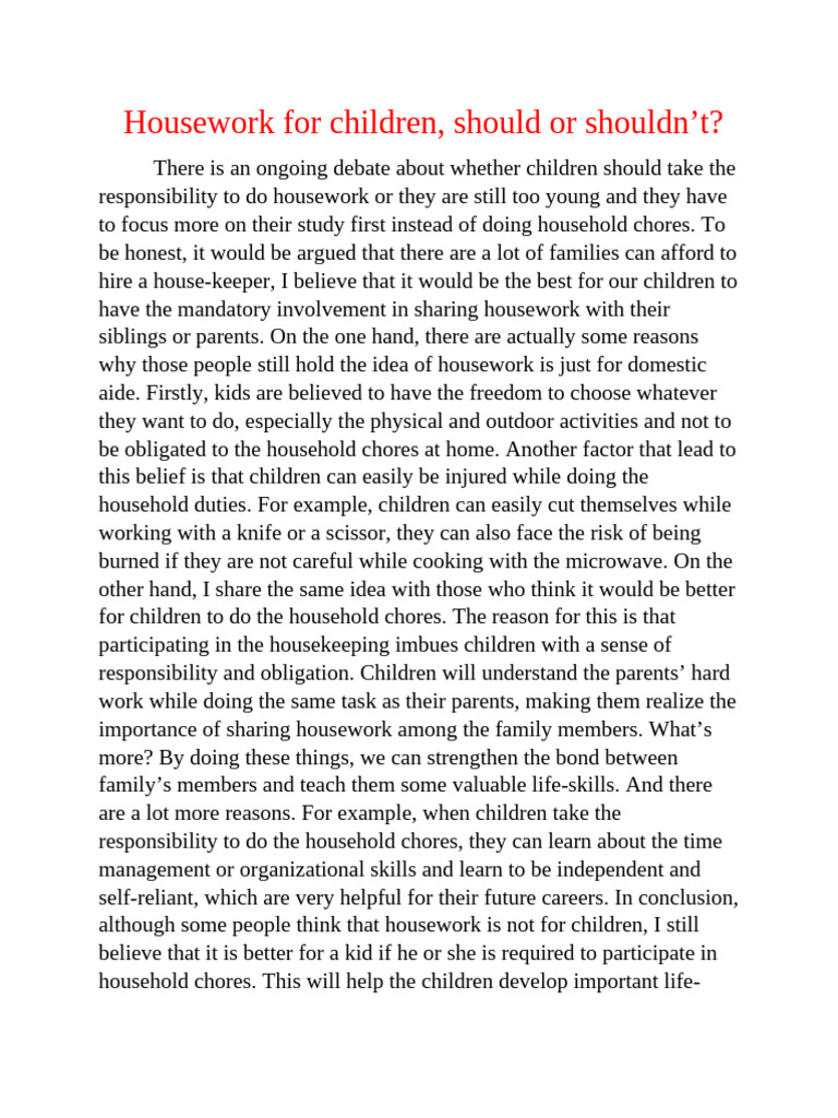 Housework For Children | PDF