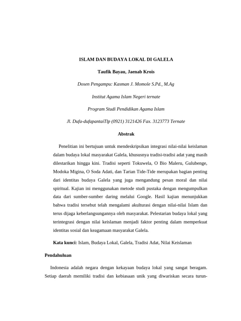 Integrasi Islam dalam Budaya Galela | PDF