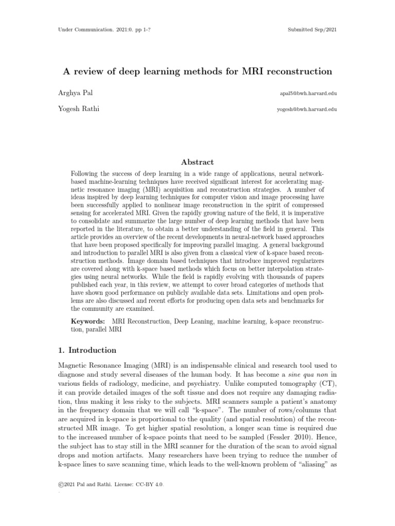 A Review of Deep Learning Methods For MRI Reconstruction | PDF | Deep Learning | Artificial ...