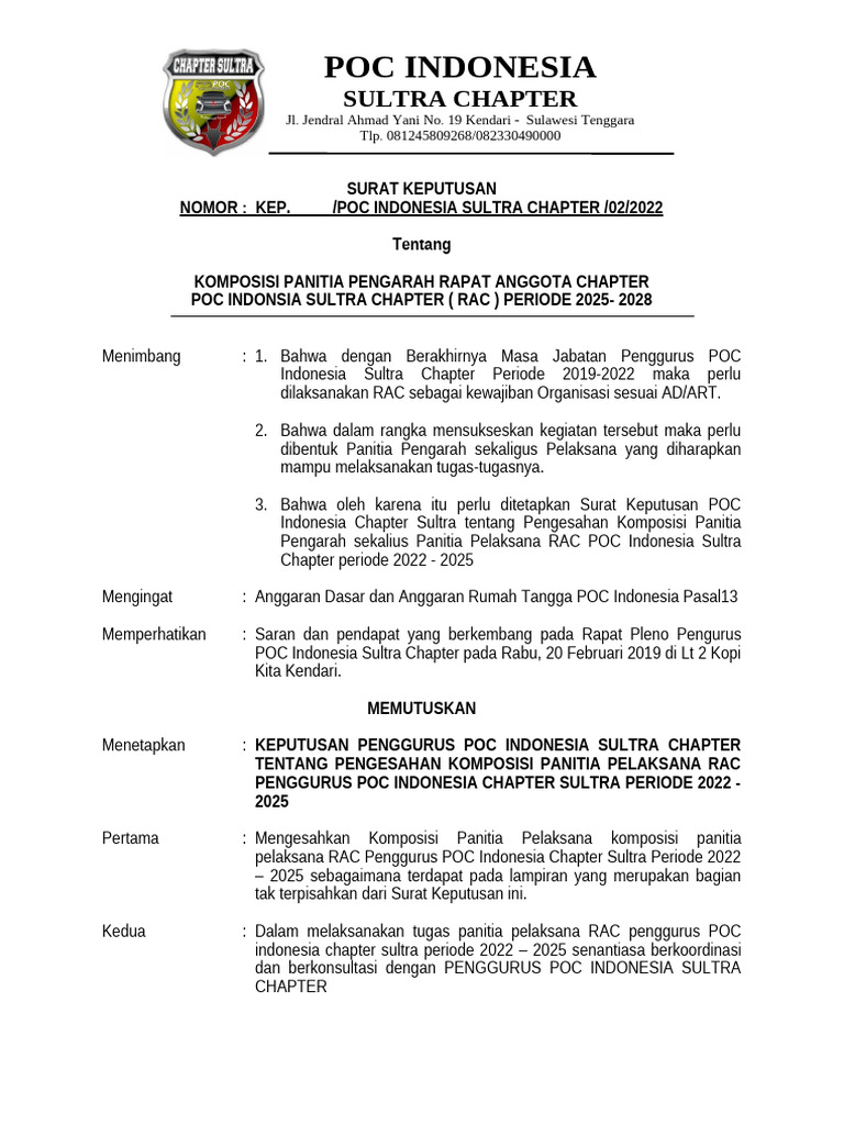 Surat Keputusan Poc | PDF