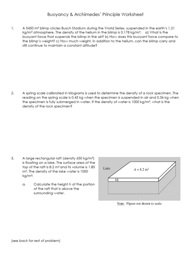 Buoyancy and Archimedes Principle Worksheet | PDF